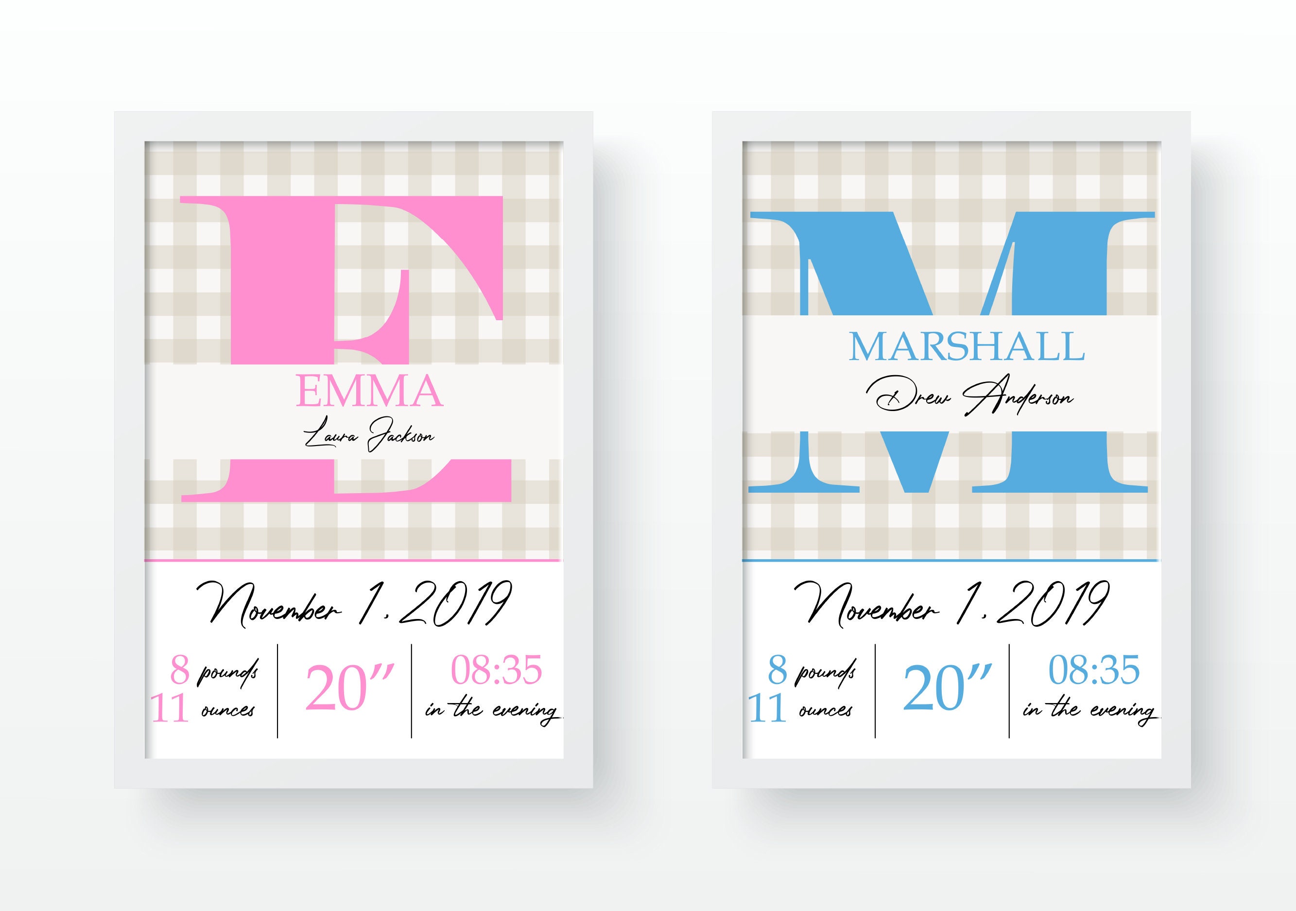 Personalised Printable Birth Details With Monogram - Etsy