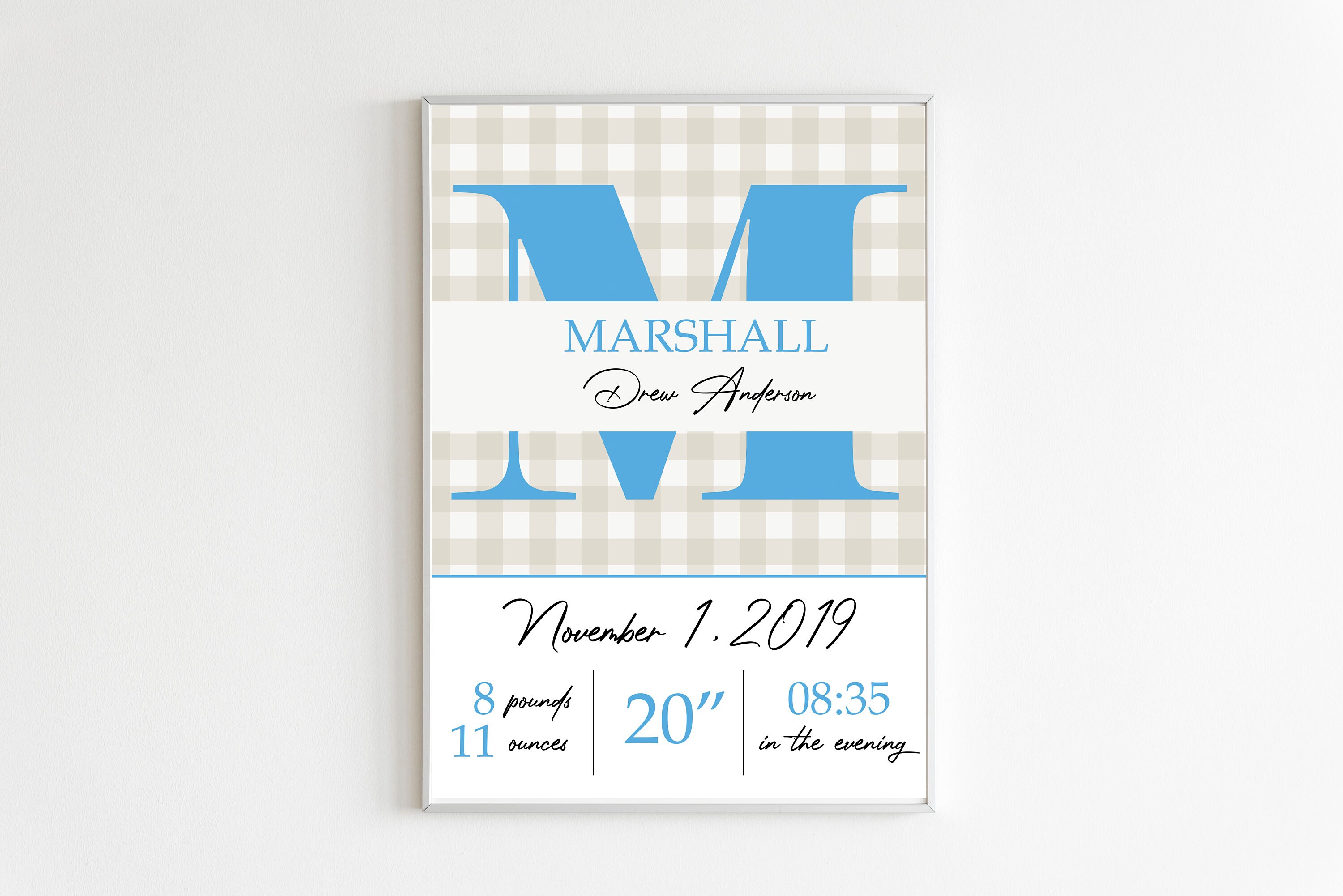 Personalised Printable Birth Details With Monogram - Etsy