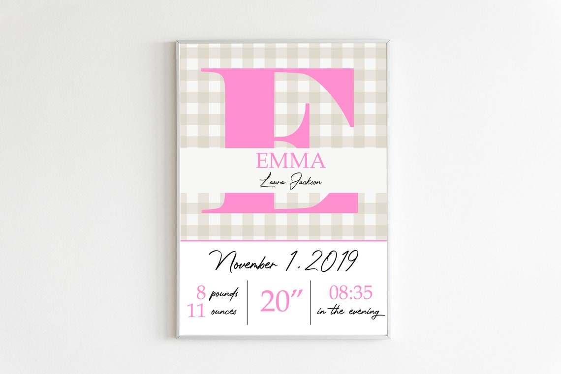 Personalised Printable Birth Details With Monogram - Etsy