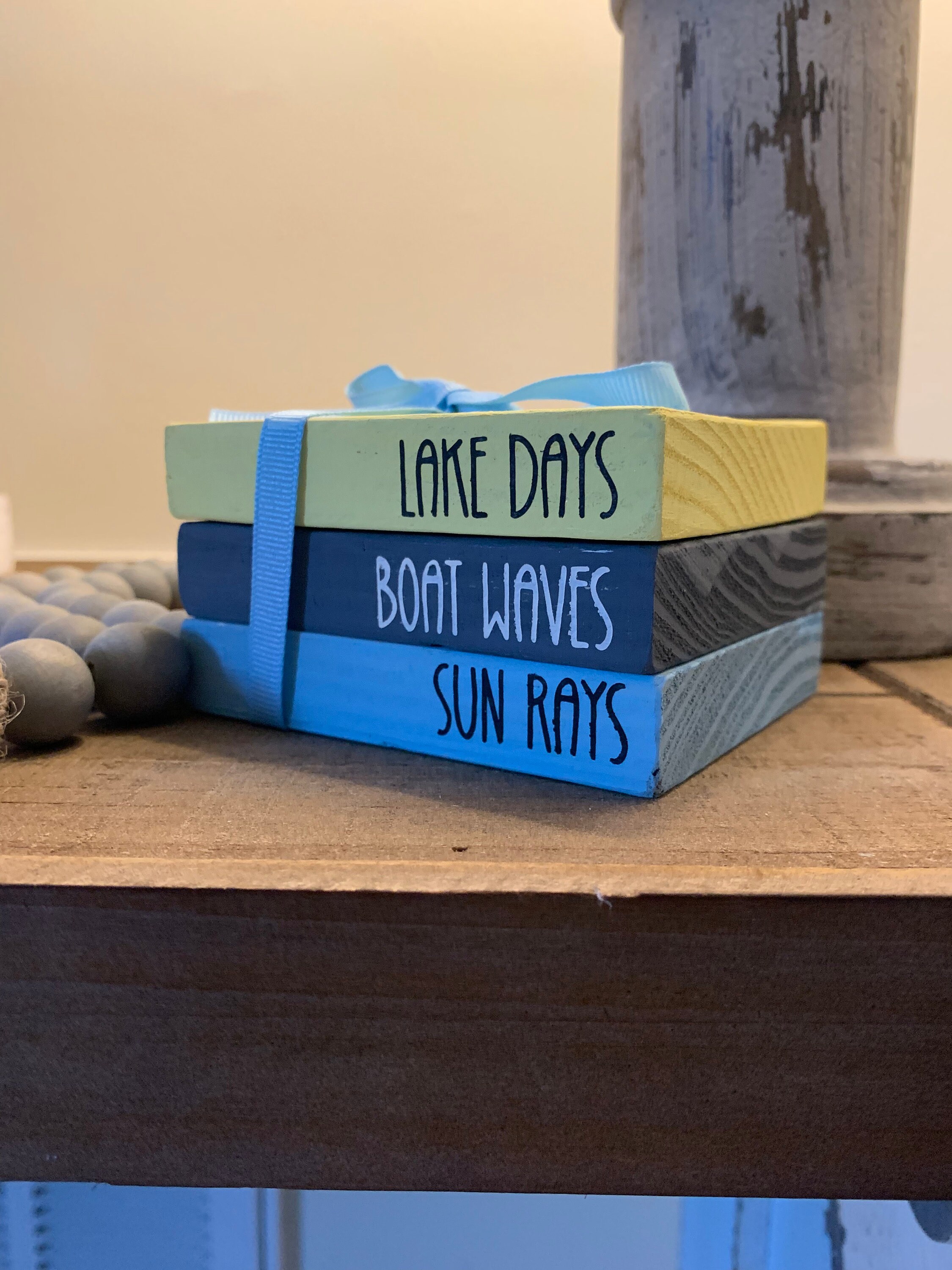 Mini Book Stack Lake Mini Book Stack Lake Day Boating Farmhouse Books ...