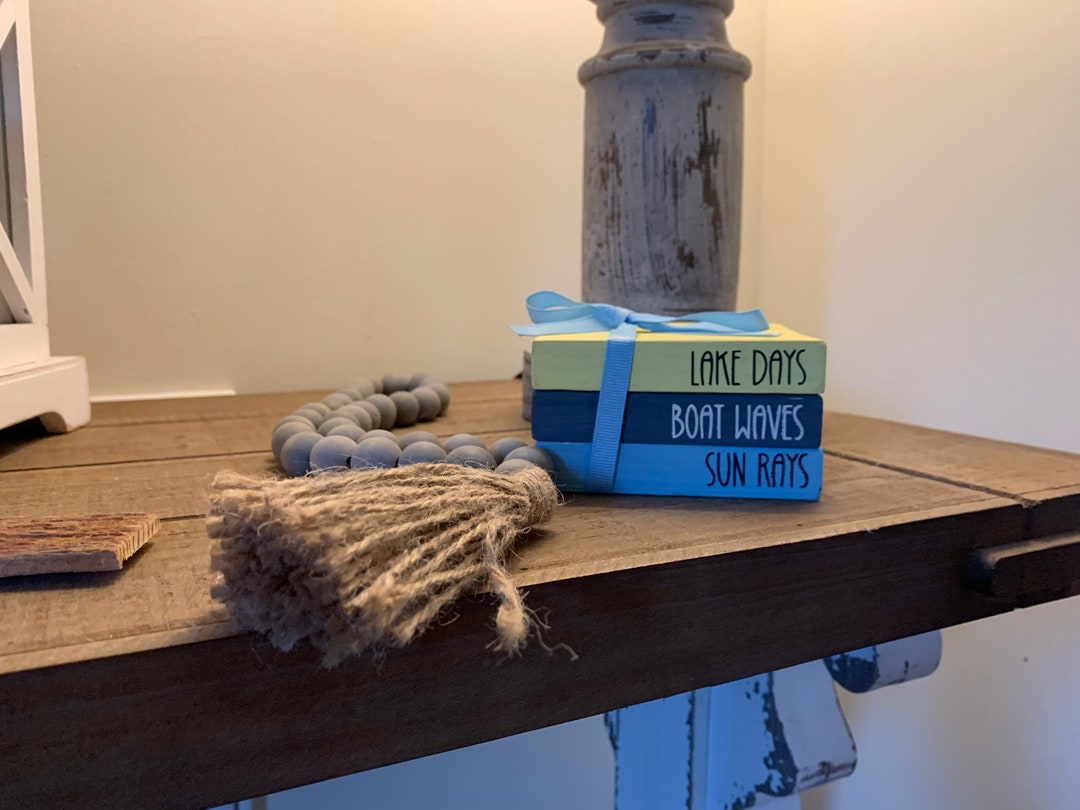 Mini Book Stack Lake Mini Book Stack Lake Day Boating Farmhouse Books ...