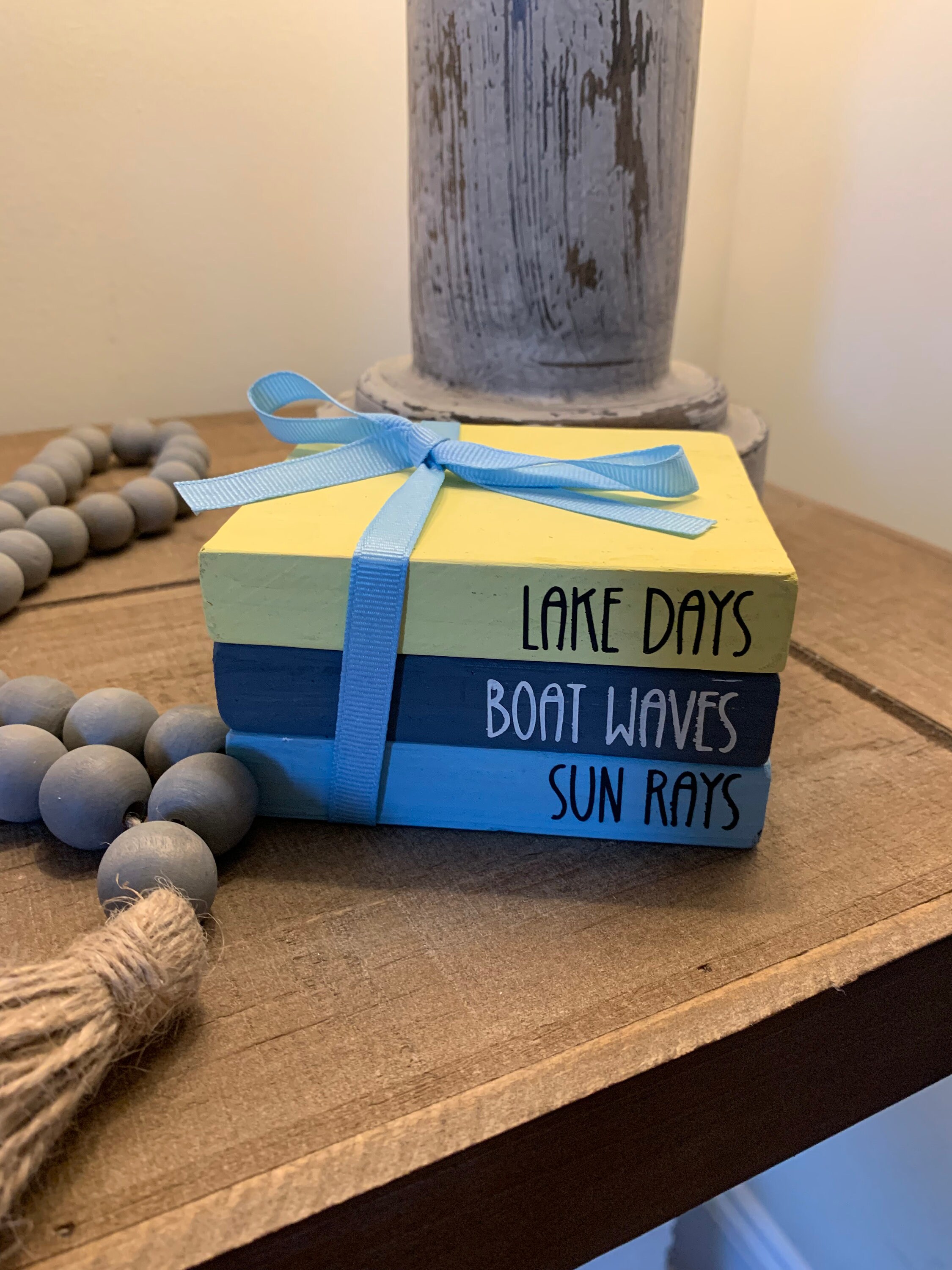 Mini Book Stack Lake Mini Book Stack Lake Day Boating Farmhouse Books ...