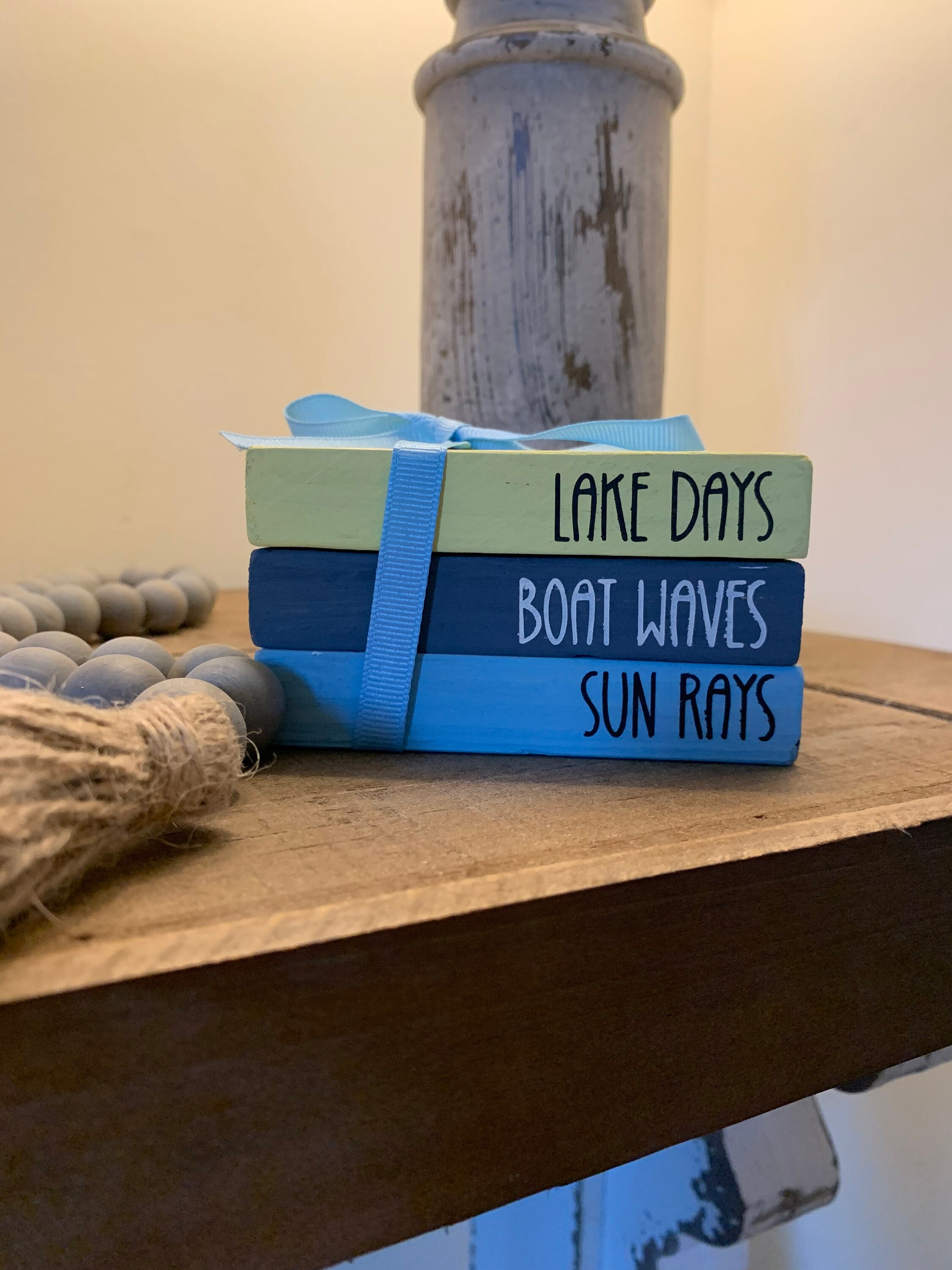 Mini Book Stack Lake Mini Book Stack Lake Day Boating Farmhouse Books ...