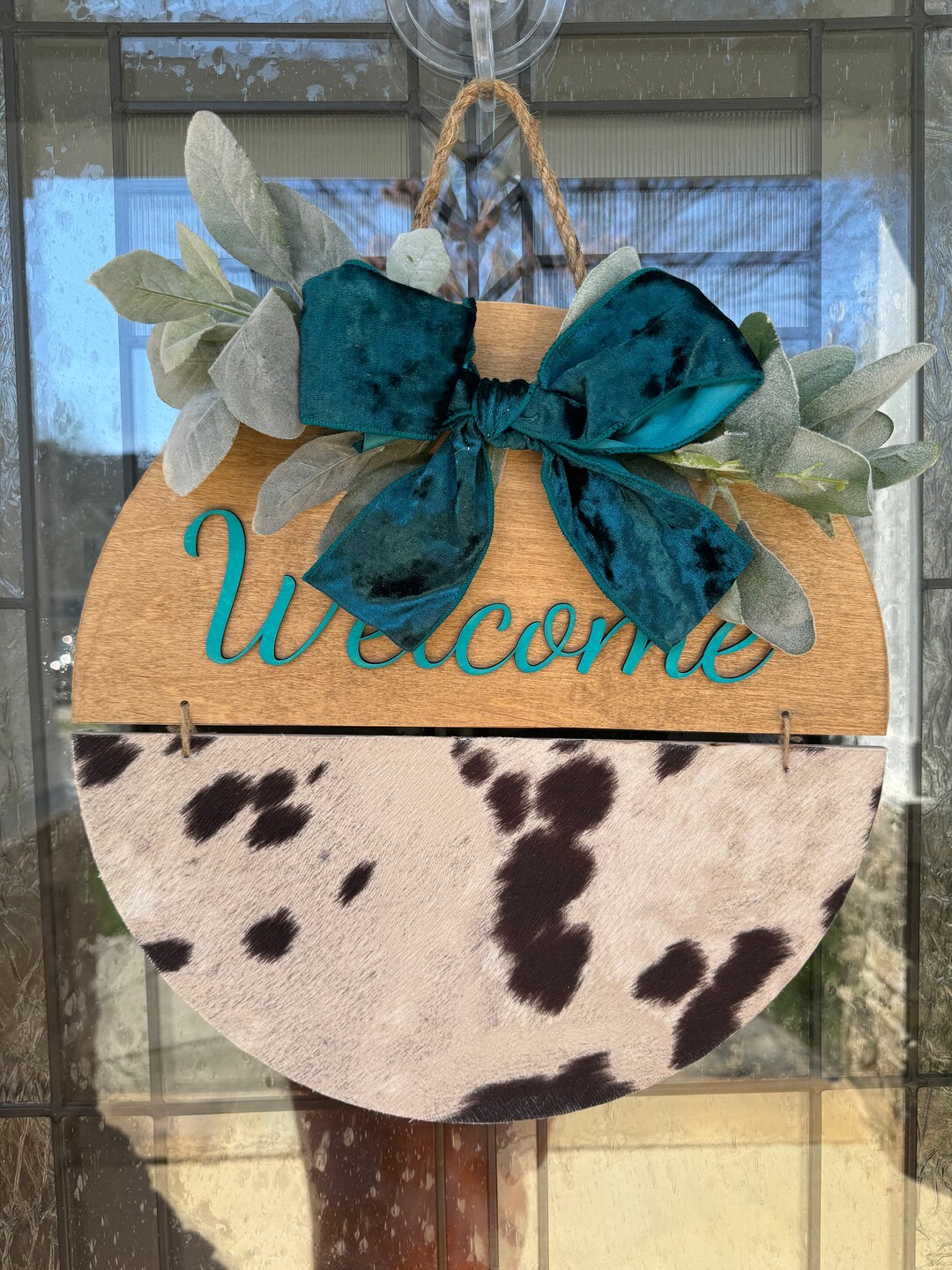 Welcome Door Hanger | Cowhide Door Hanger | Farmhouse Decor | All ...