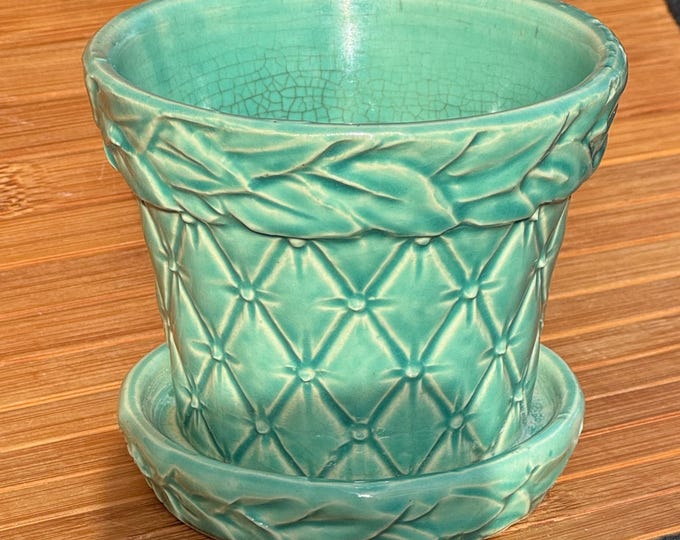 Vintage 1940's Mccoy Pottery Aqua Blue Quilted Planter With Attached ...