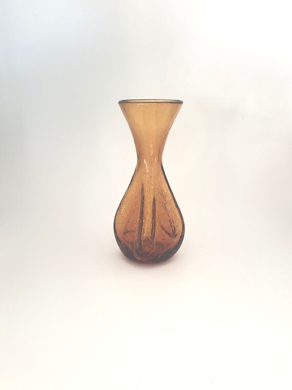 Blenko Honey Gold Crackled Glass Four Sided Pinched Bud Vase - Etsy