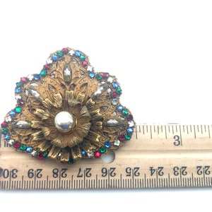Miriam Haskell Brooch With Baroque Faux Pearls and Colored Rhinestones ...