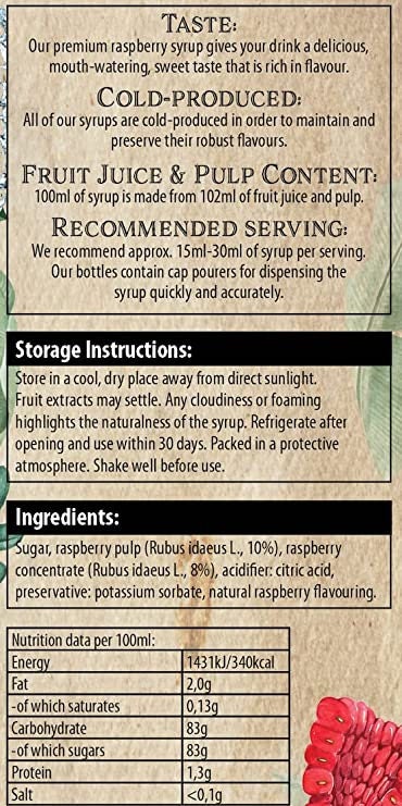 Premium Raspberry Syrup Puree Made From the Juice & Pulp of Raspberries ...