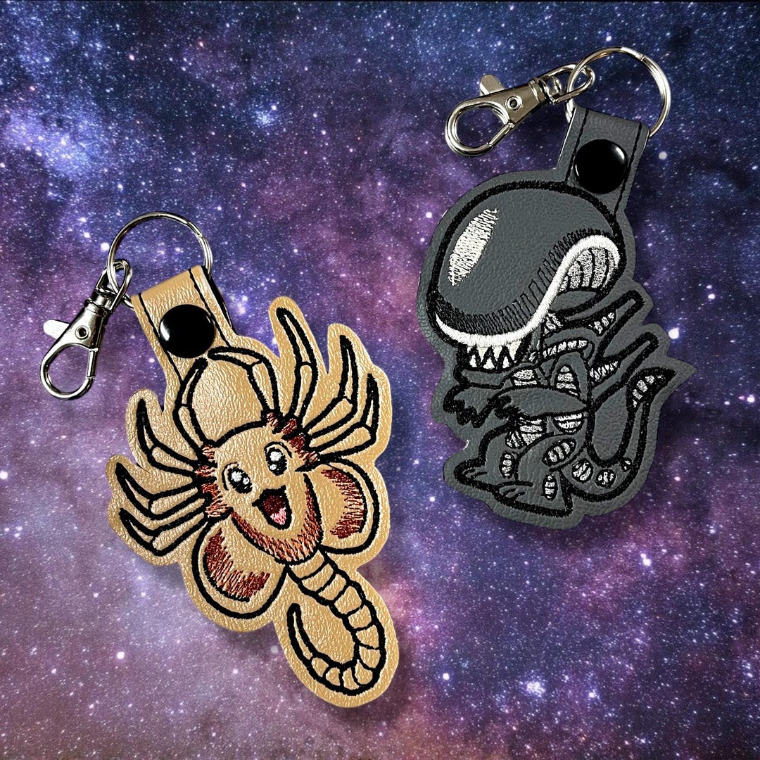 Embroidered Vinyl Chibi Style Alien Keychain, Key Ring, Key Fob, Bag ...