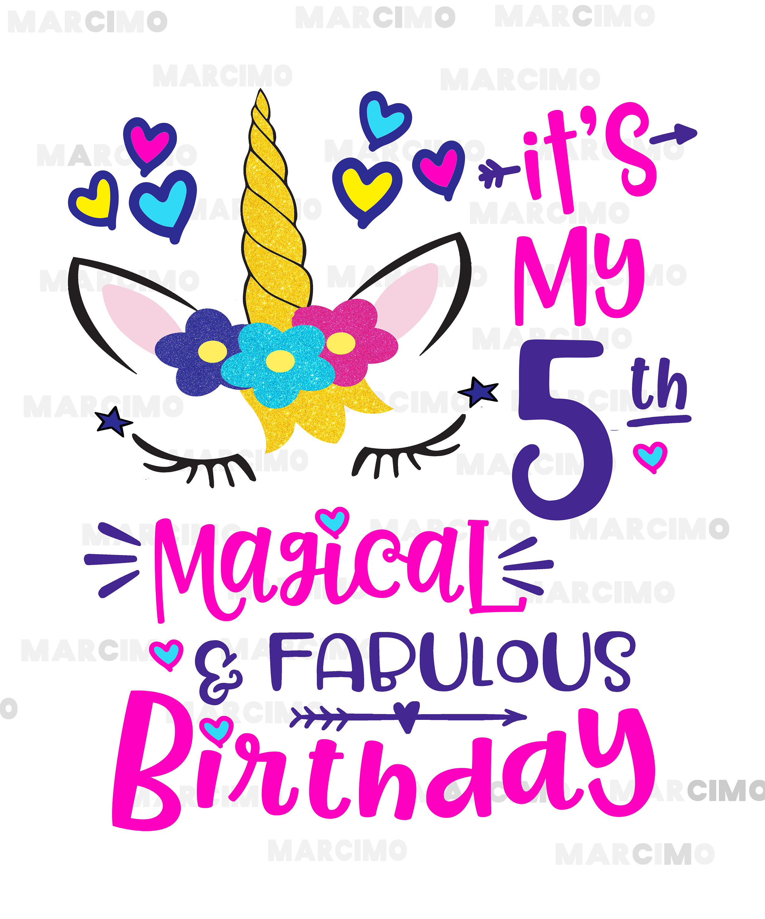 It's My 5th Magical & Fabulous Birthday Unicorn Face Instant Download ...