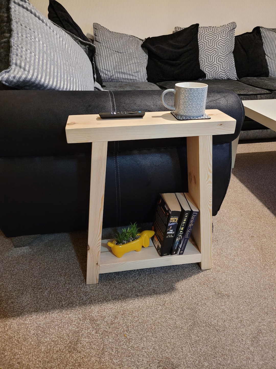Narrow Rustic Wooden A-shaped Side Table With Bottom Shelf, Handmade ...