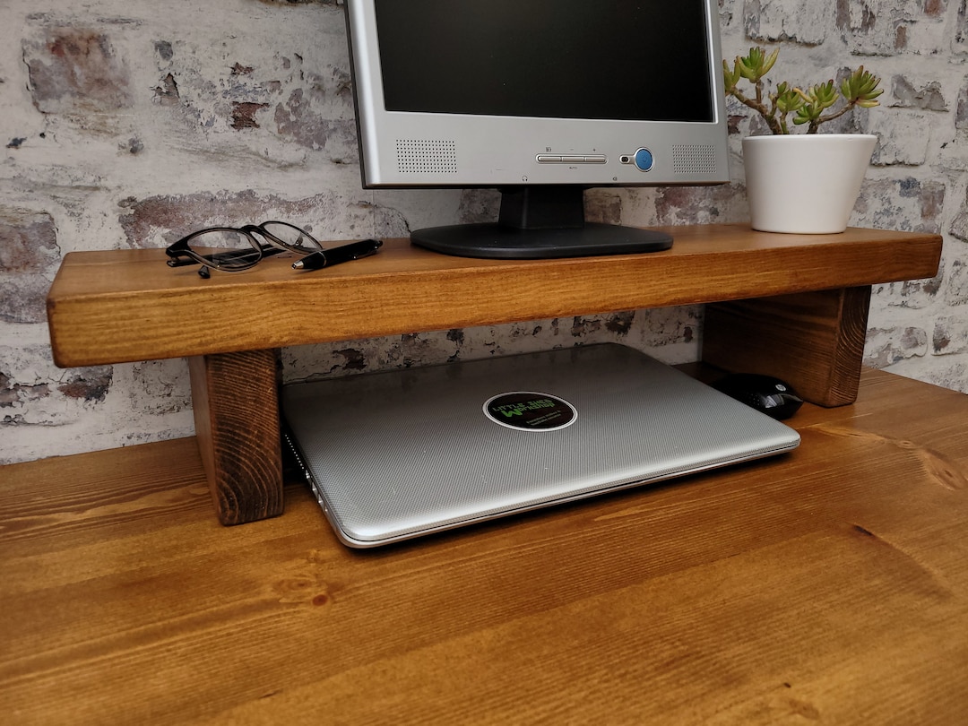 Rustic Monitor Stand - Screen Riser | Hand Made Industrial Desk Tidy - Etsy
