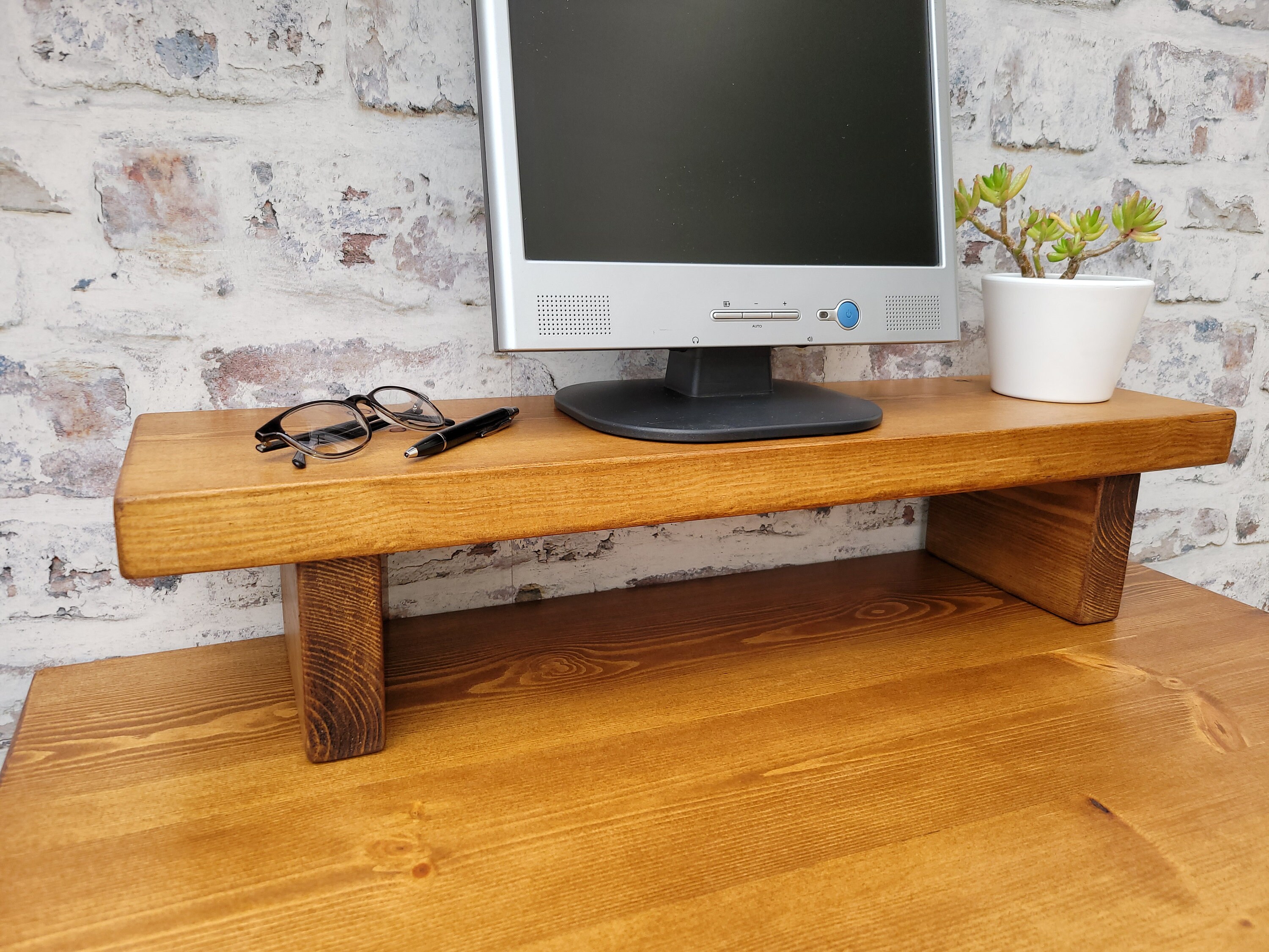 Rustic Monitor Stand - Screen Riser | Hand Made Industrial Desk Tidy ...