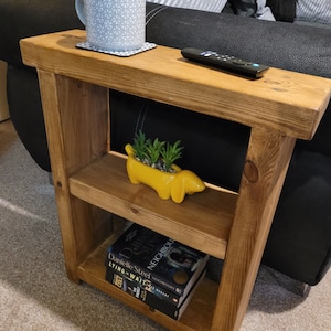 Solid Wood Rustic Side Table With Two Shelves, Handmade Sofa End Table ...