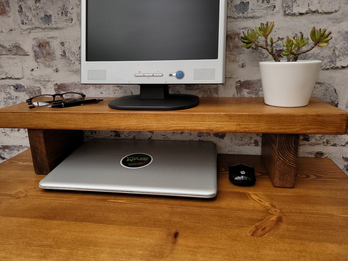 Rustic Monitor Stand - Screen Riser | Hand Made Industrial Desk Tidy ...