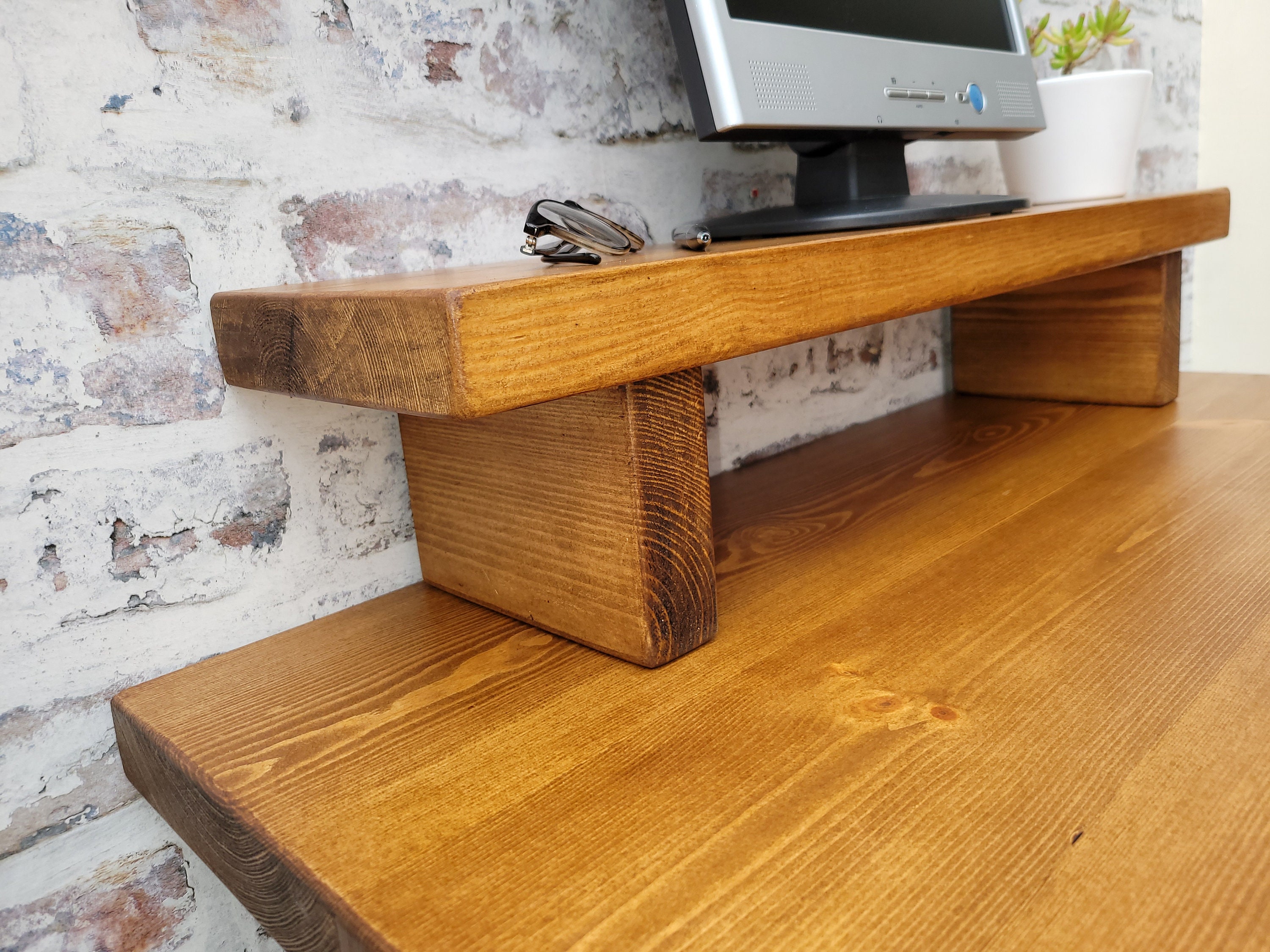Rustic Monitor Stand - Screen Riser | Hand Made Industrial Desk Tidy ...