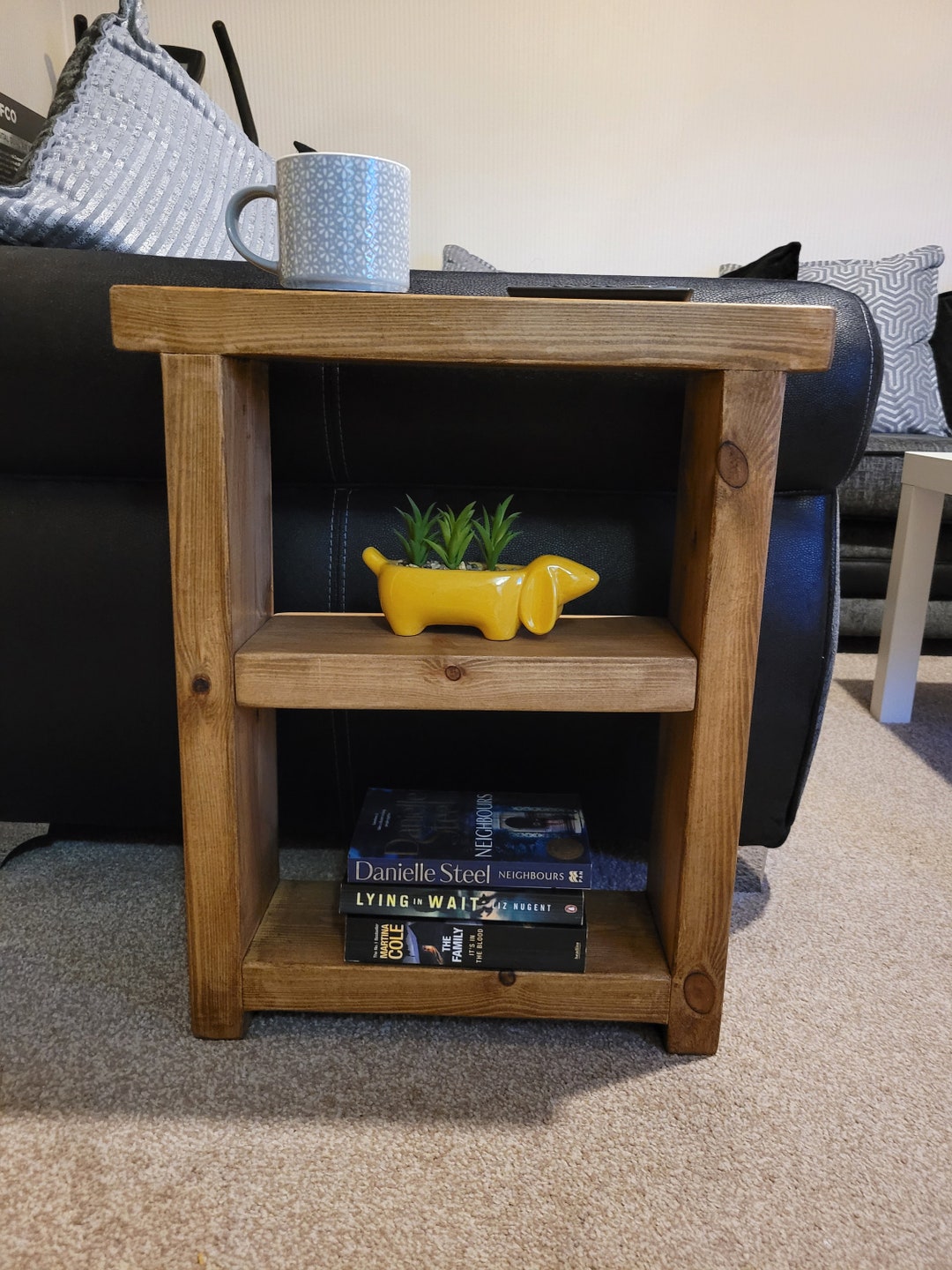 Solid Wood Rustic Side Table With Two Shelves, Handmade Sofa End Table ...