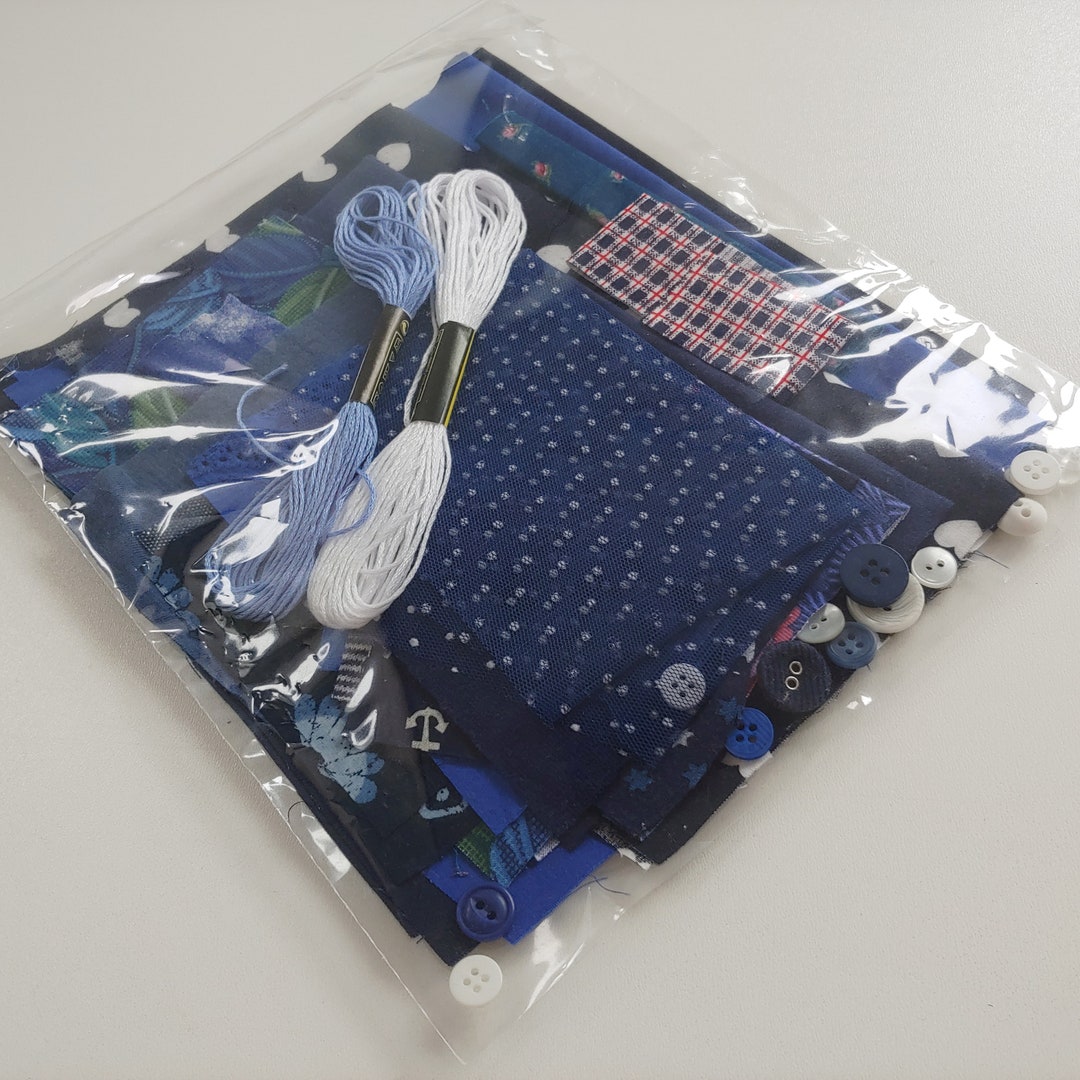 DARK BLUE Color Coordinated Slow Stitching Fabrics Bundles for Art ...