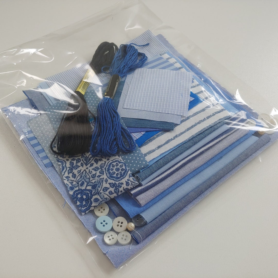 LIGHT BLUE Color Coordinated Slow Stitching Fabrics Bundles for Art ...