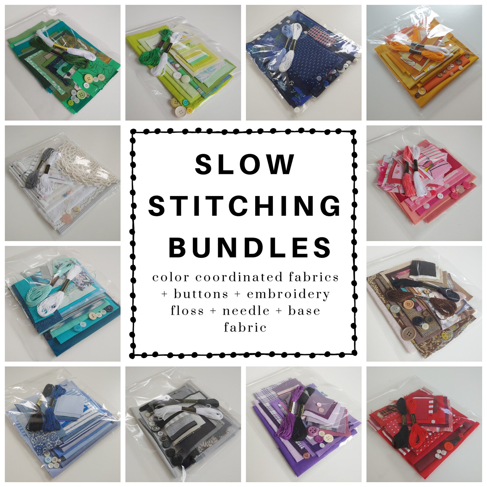 Color Coordinated Slow Stitching Fabrics Bundles for Art, Crafts ...