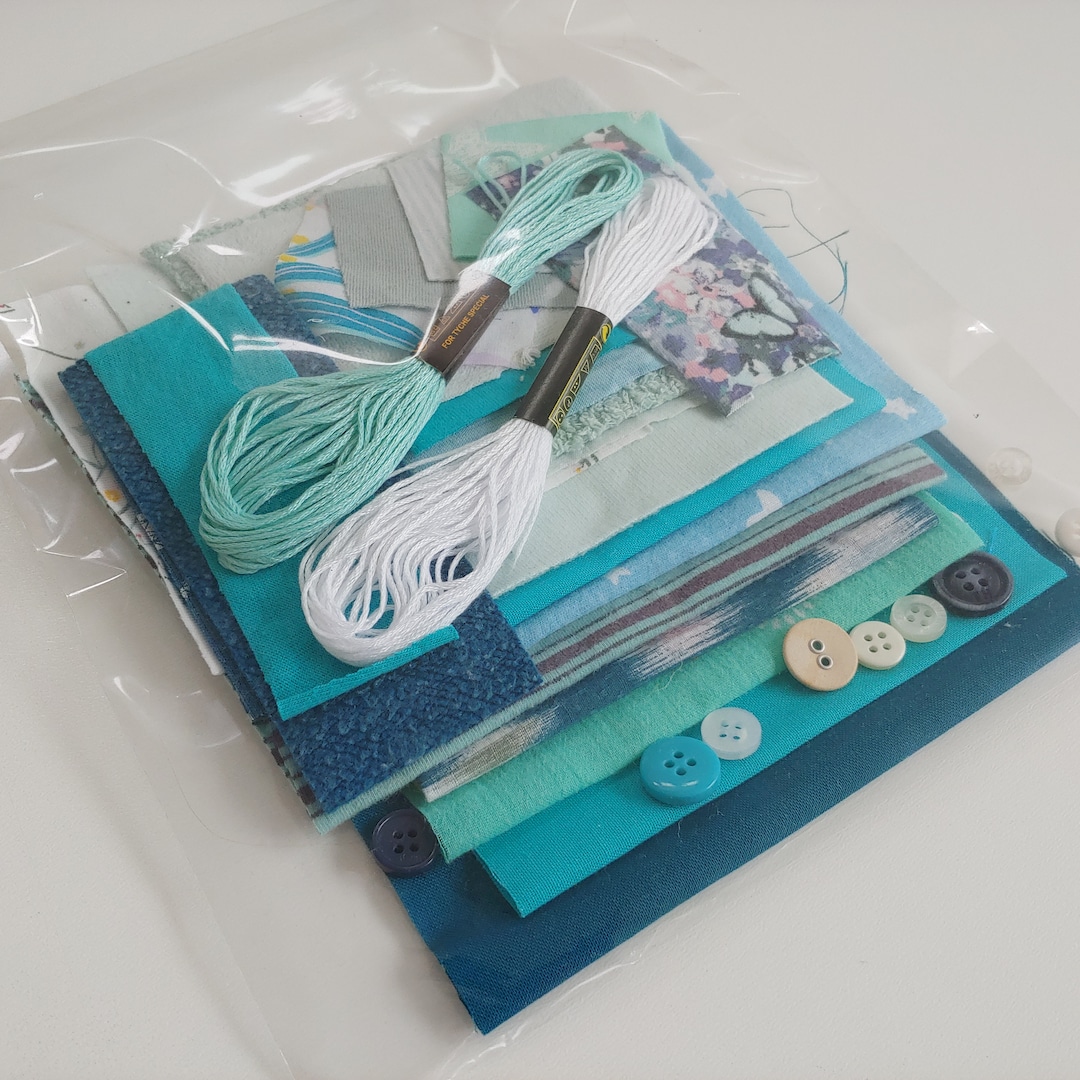 TURQUOISE Color Coordinated Slow Stitching Fabrics Bundles for Art ...