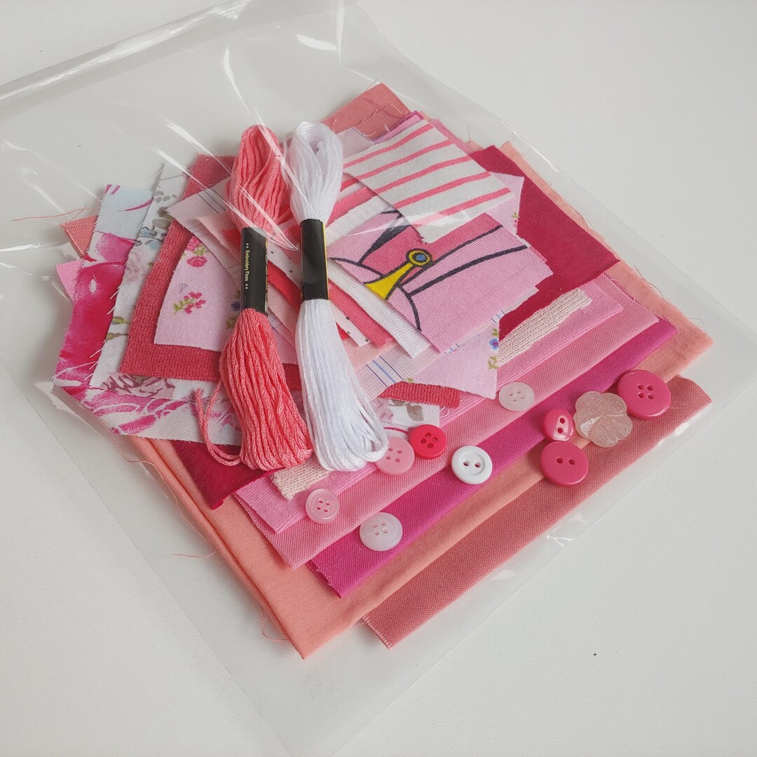 PINK Color Coordinated Slow Stitching Fabrics Bundles for Art, Crafts ...