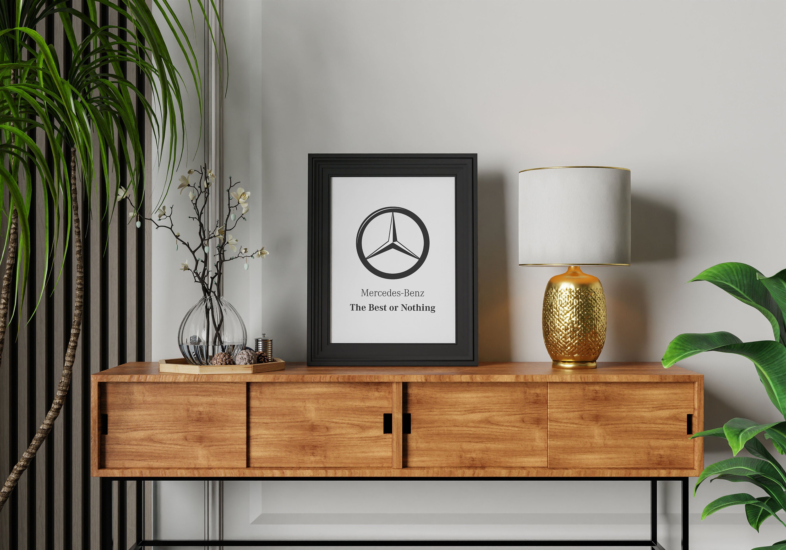 Elegant Mercedes Logo Poster - Classic Black and White Design - Etsy
