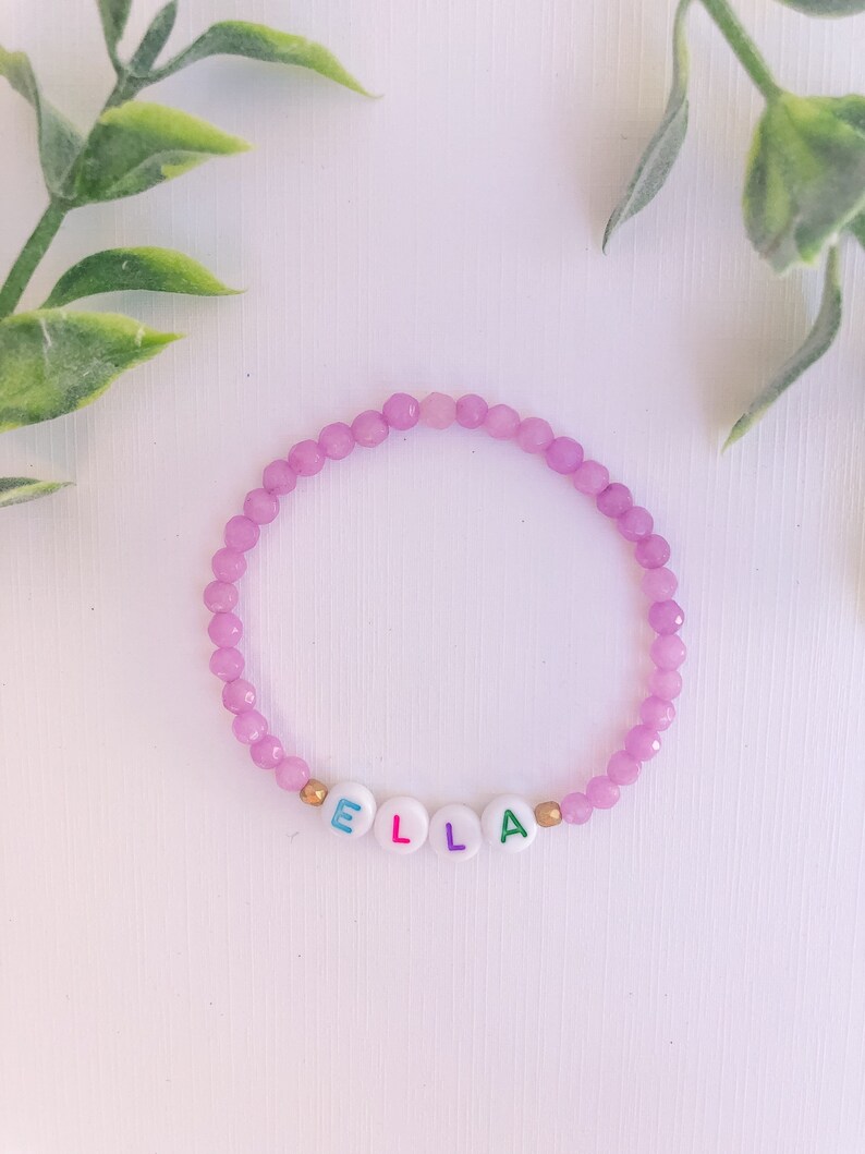 Custom Name Jade Bracelet 4mm Beaded Stretch Stackable Bracelet ...