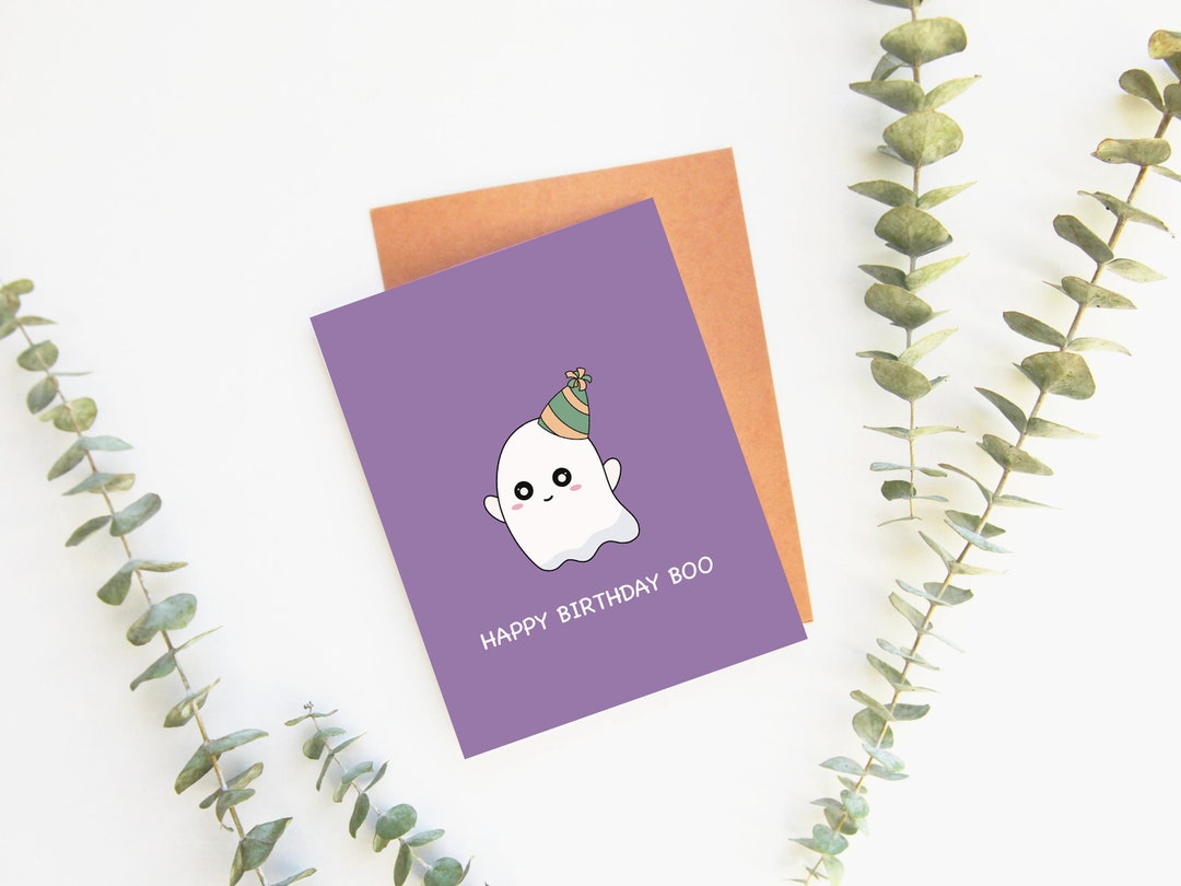 Happy Birthday Boo | Cute Ghost Birthday Card Spooky Halloween October ...