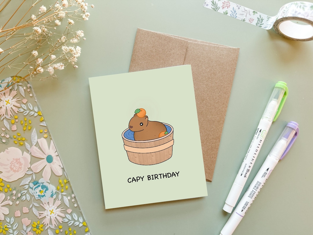 Capy Birthday | Capybara Animal Birthday Card Cute Funny Greeting Card ...