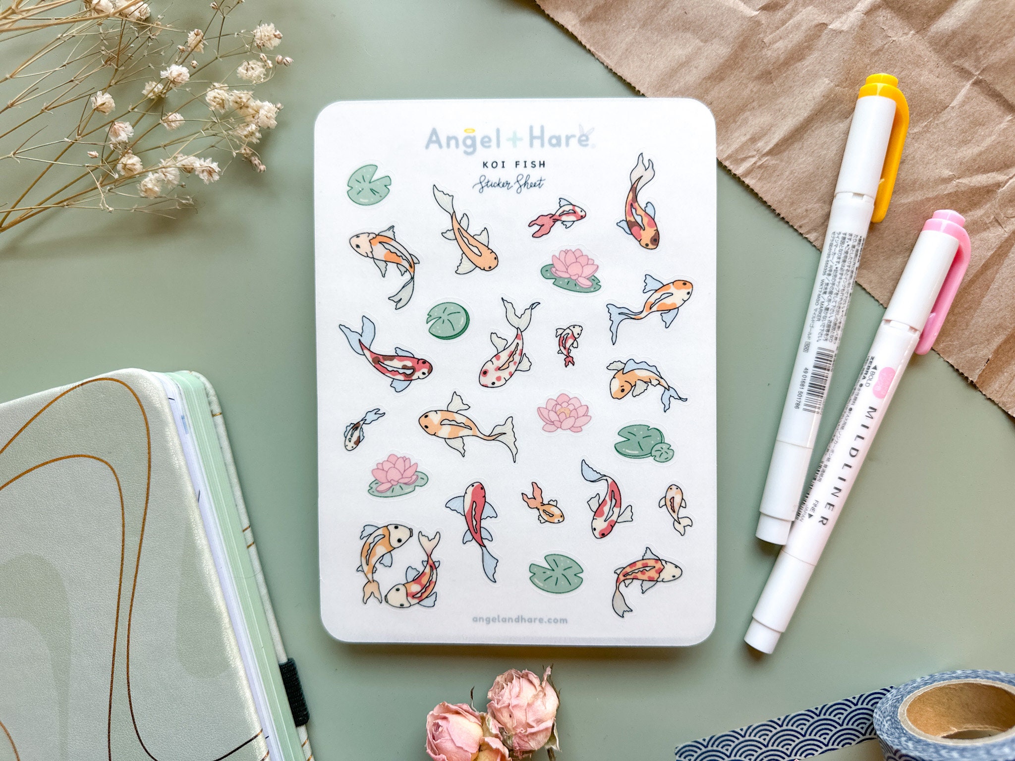 Koi Fish Sticker Sheet Clear Koi Fish Lotus Flowers Lily - Etsy Canada