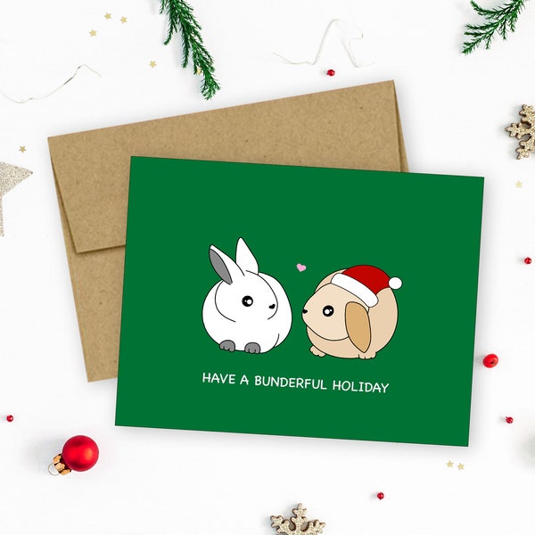 Bunny Christmas Card - Etsy
