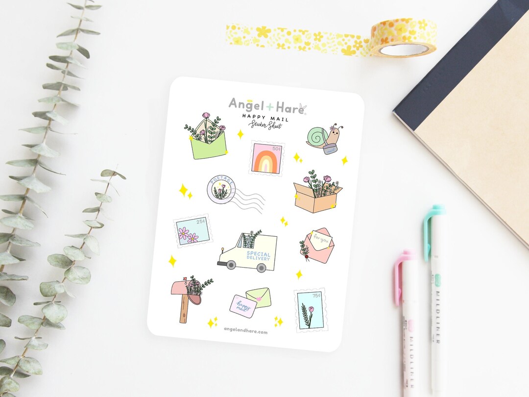 Happy Mail Sticker Sheet | Snail Mail Delivery Stickers Cute Package ...