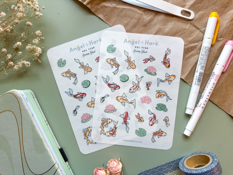 Koi Fish Sticker Sheet | Clear Koi Fish Lotus Flowers Lily Pads ...