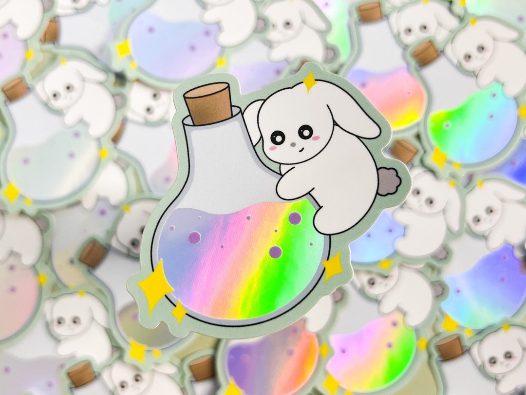 Potion Bunny Holographic Sticker | Cute Holo Rainbow Rabbit Sticker ...