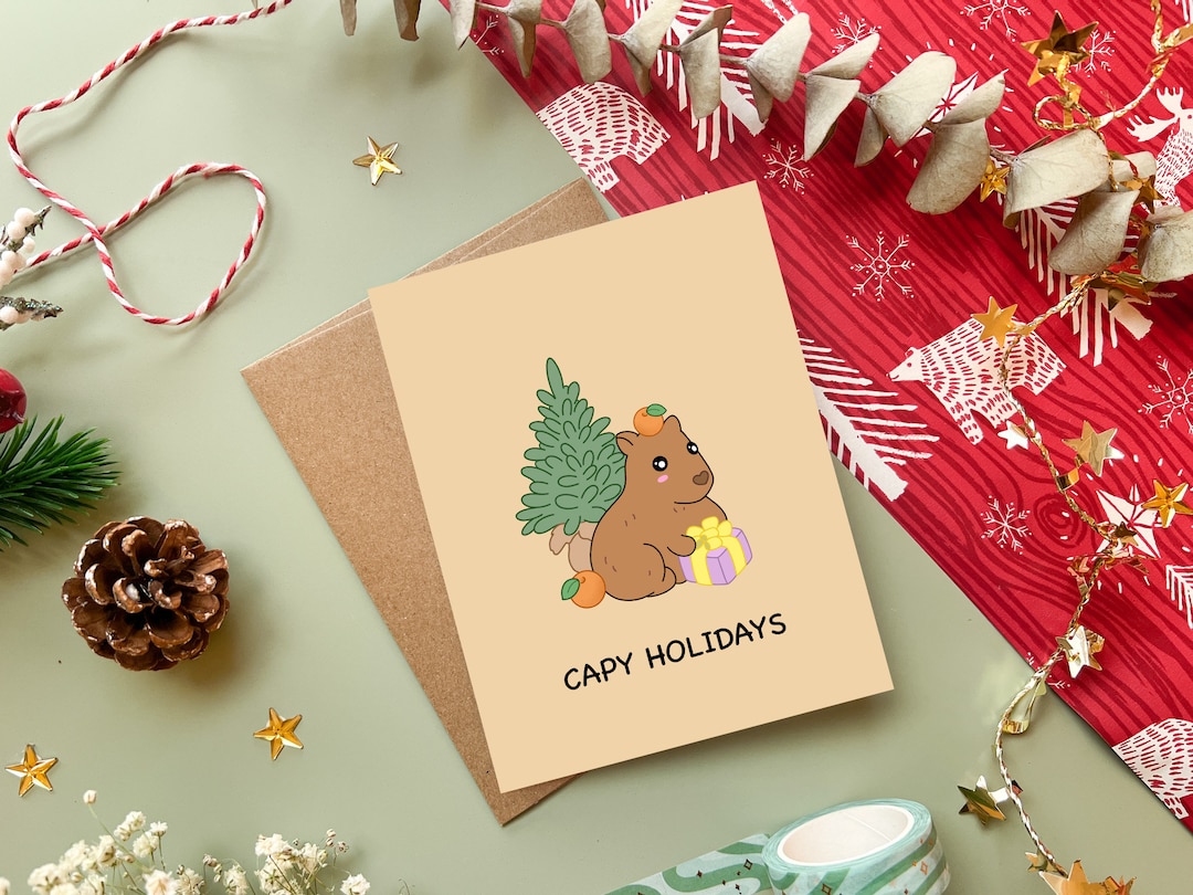 Capy Holidays Cute Capybara Christmas Card Happy Holiday - Etsy