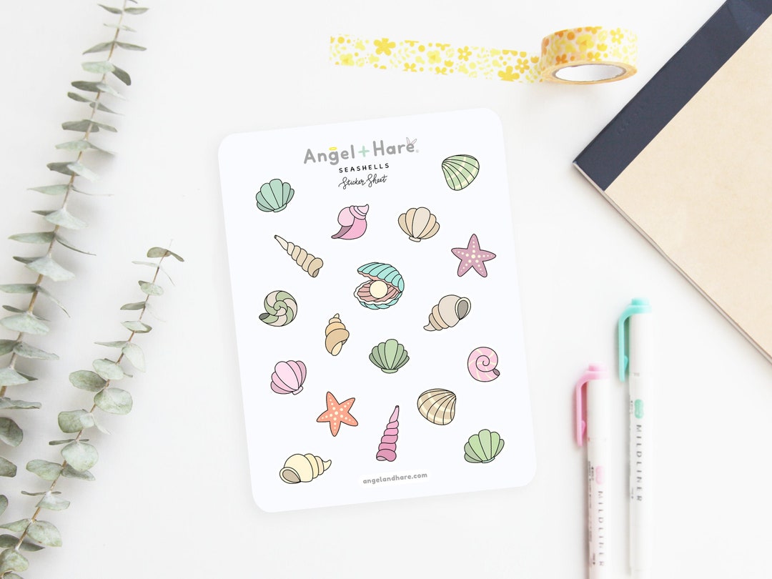 Seashells Sticker Sheet | Clear Frosted Matte Shell Washi Stickers ...