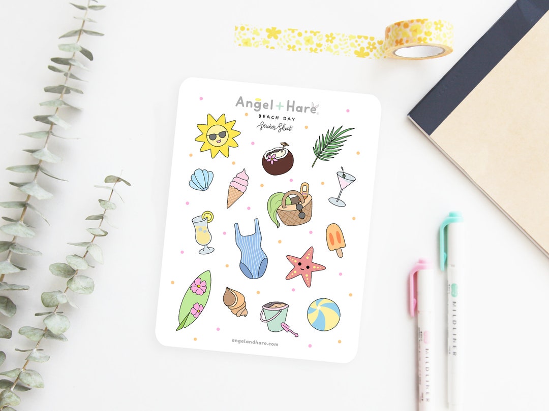 Beach Day Sticker Sheet Summer Vacation Stickers Holiday Beach Resort ...