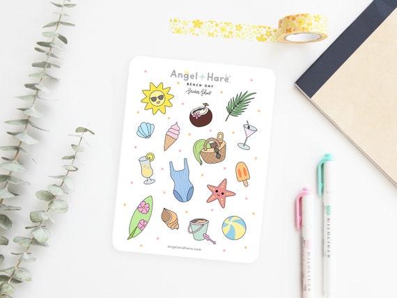 Beach Day Sticker Sheet Summer Vacation Stickers Holiday | Etsy