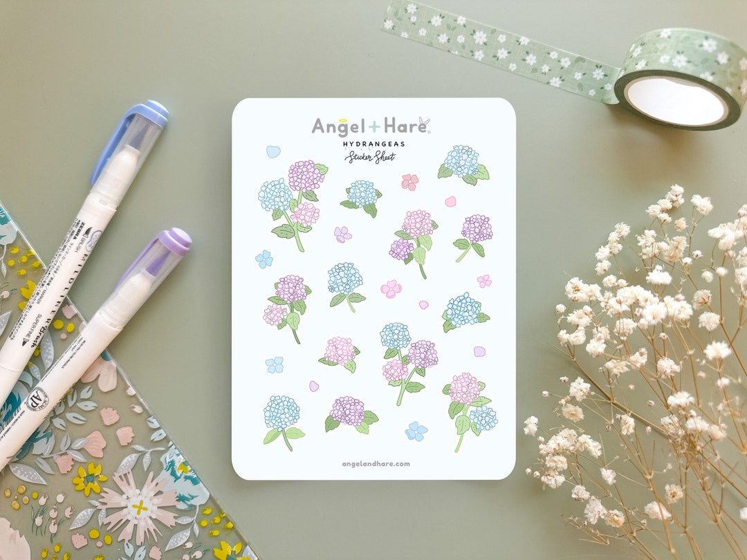 Hydrangeas Sticker Sheet Clear Frosted Matte Floral Sticker Line ...