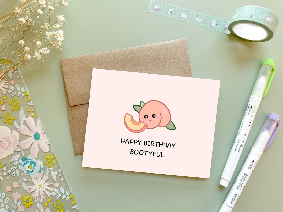 Happy Birthday Bootyful | Funny Birthday Card Cheeky Butt Peach Pun ...
