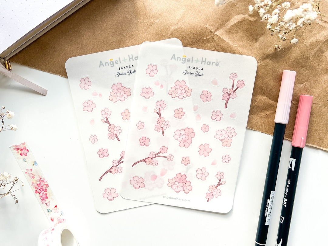 Sakura Sticker Sheet | Cherry Blossoms Clear Matte Pretty Journal ...
