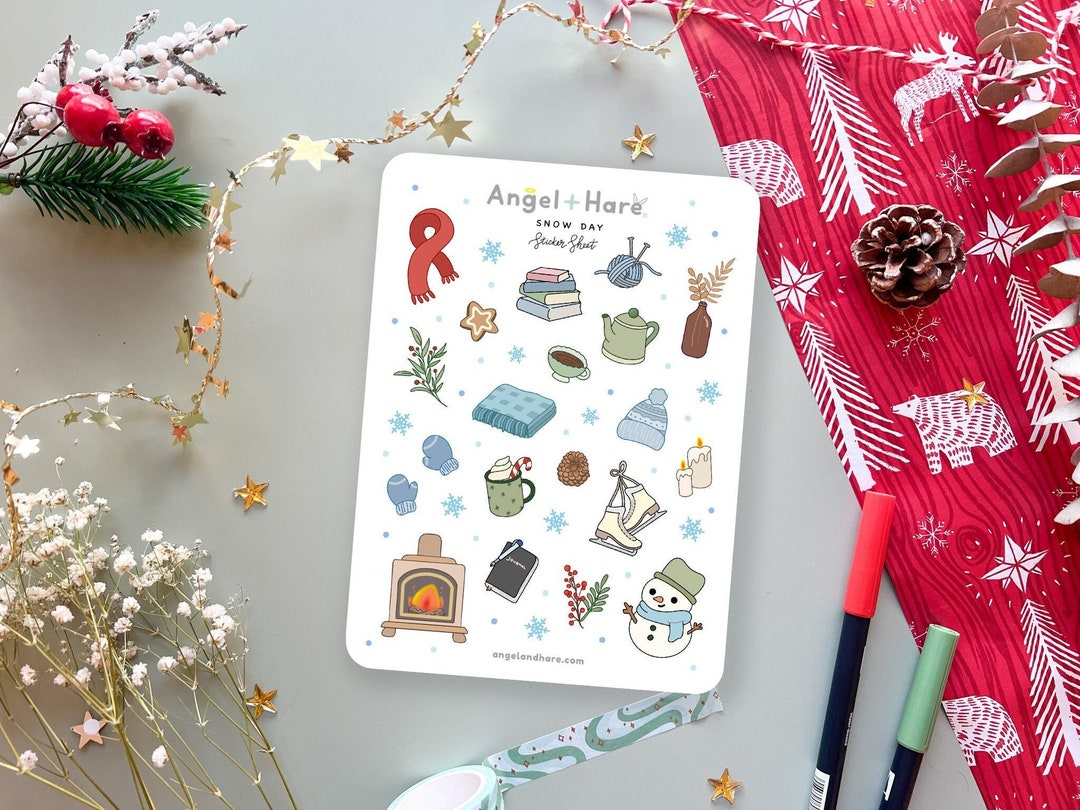 Snow Day Sticker Sheet | Cute Winter Stickers Holiday Christmas Cozy ...
