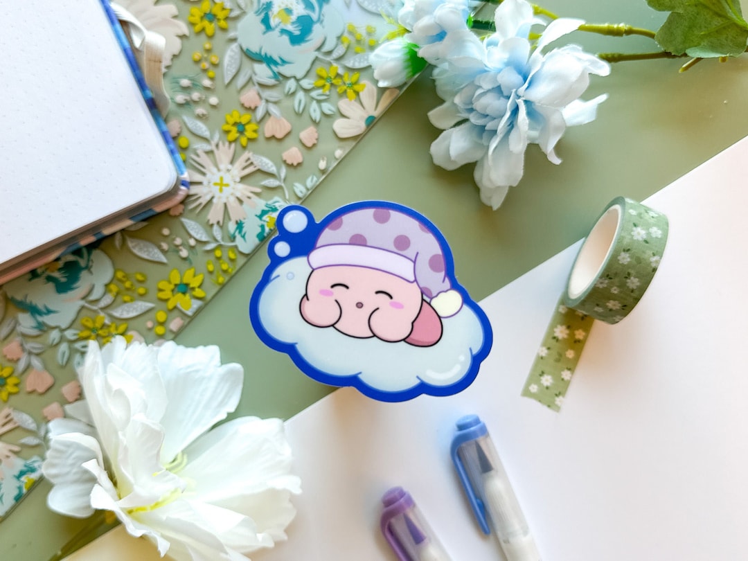 Sleepy Kirby Sticker | Kawaii Pink Poyo Anime Puffball Sticker Japanese ...