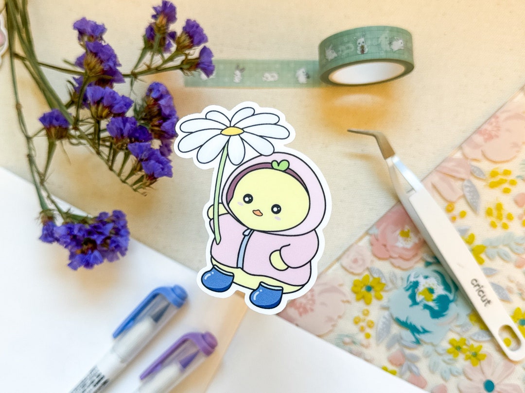 Rain Ducky Sticker | Cute Duck Vinyl Sticker Daisy Umbrella Sprout Duck ...