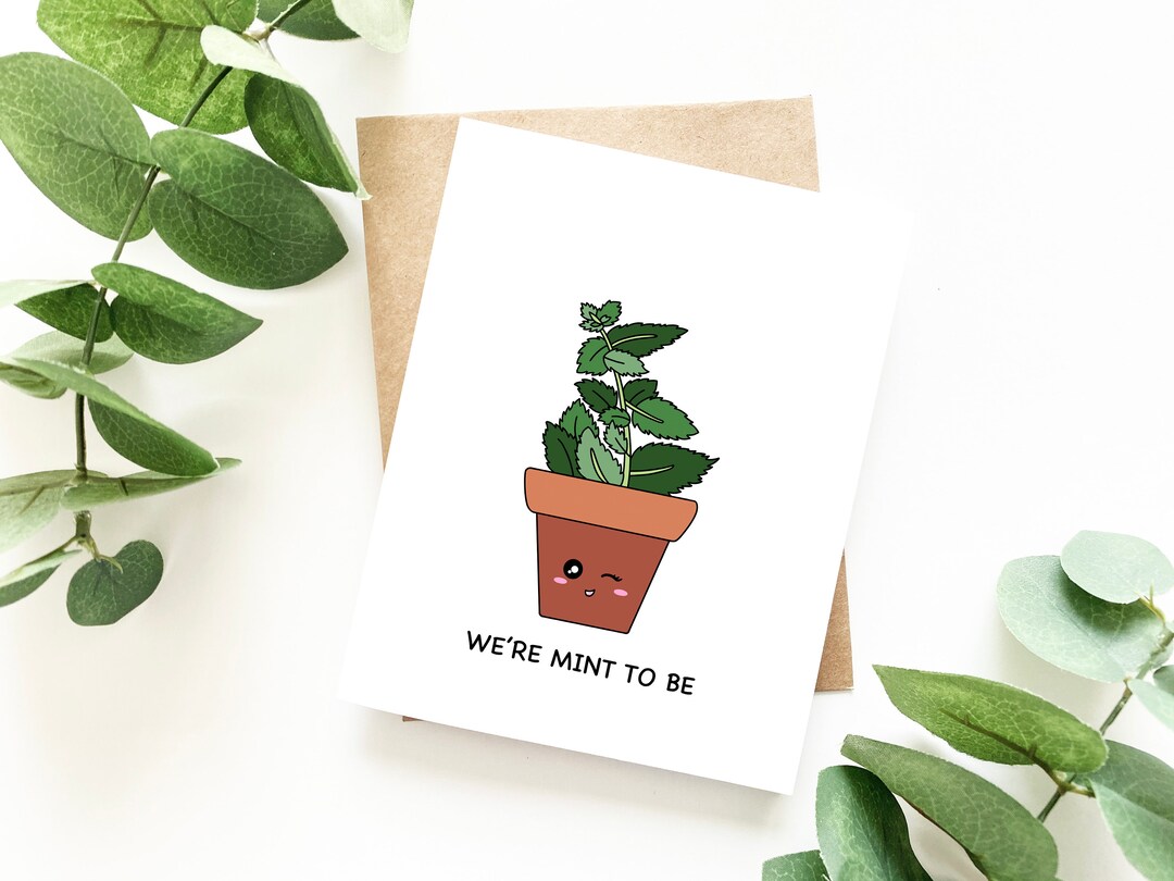 We're Mint to Be | Valentine's Love Card Cute Potted Mint Plant Love ...