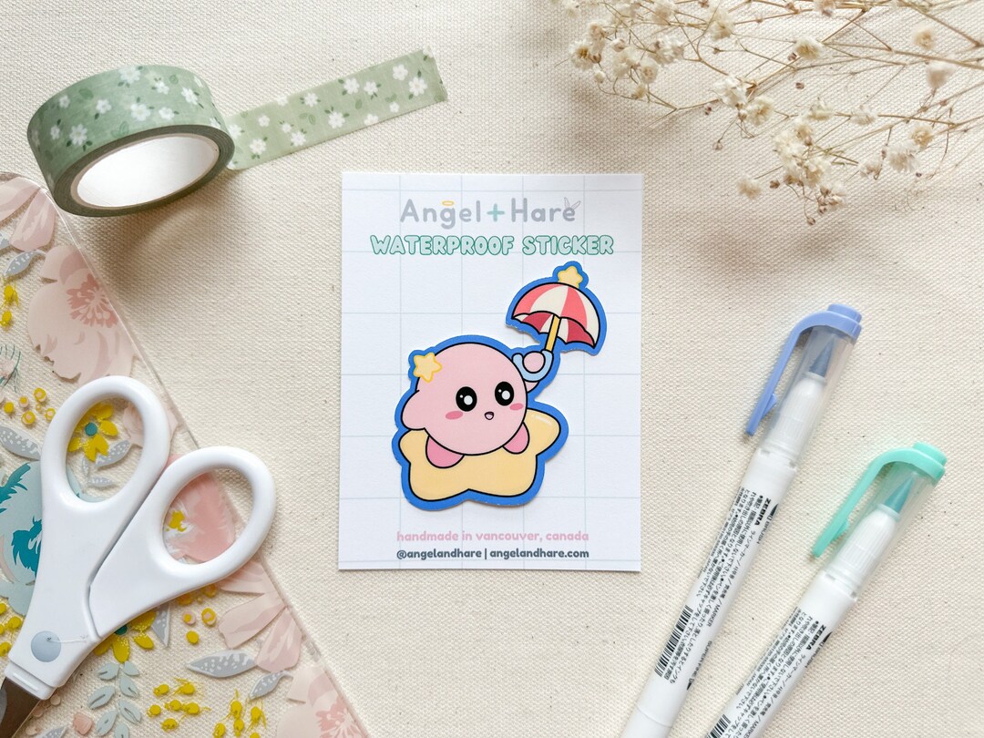 Umbrella Kirby Waterproof Sticker | Flying Star Japanese Anime Video ...