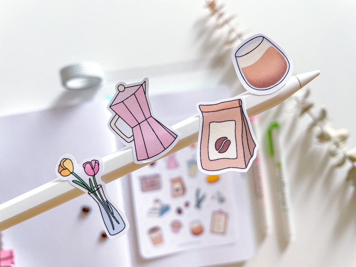 Coffee Shop Sticker Sheet Cute Cafe Stickers Coffee Break - Etsy