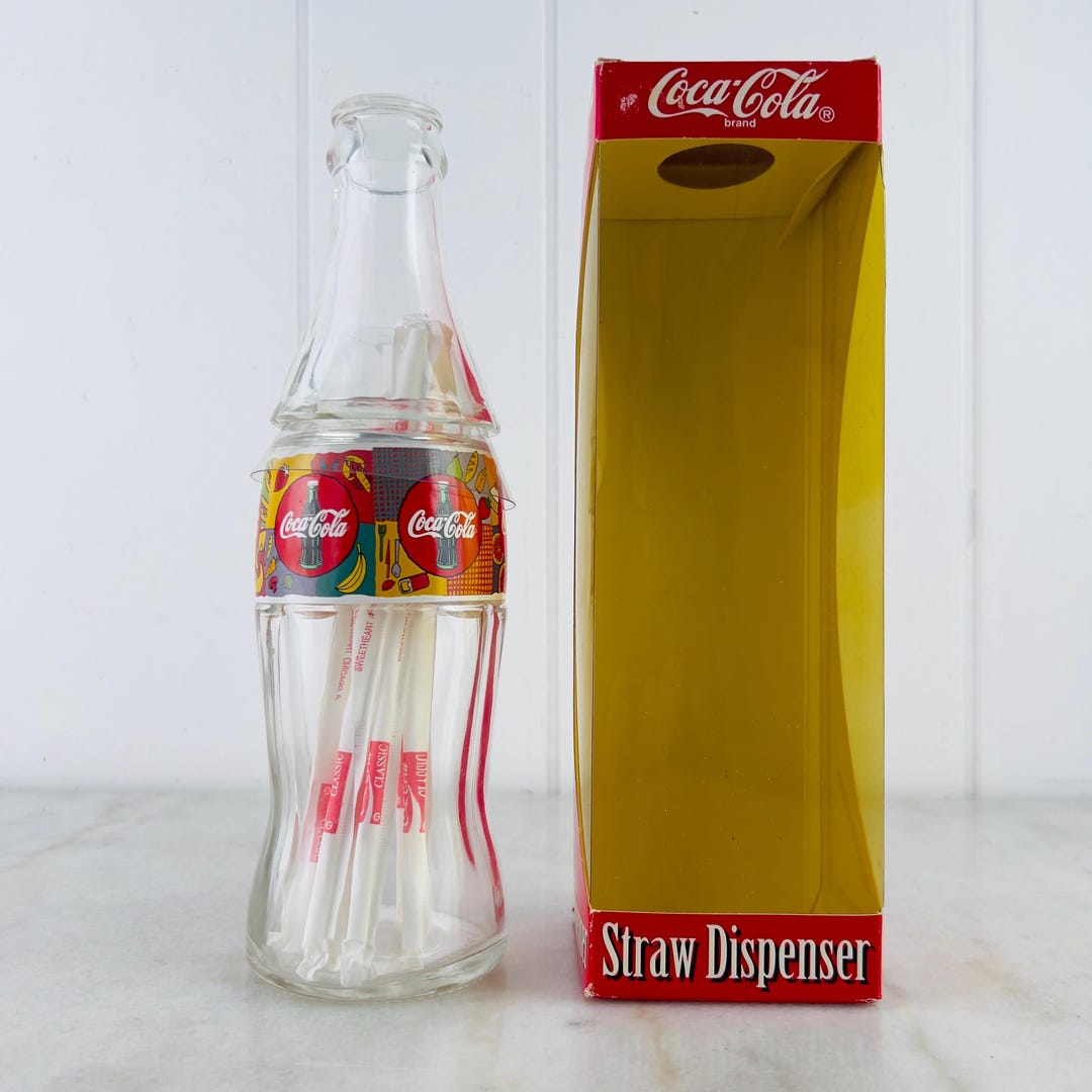 Vintage Coca-cola Straw Dispenser, Glass Bottle, Six Plastic Straws in ...