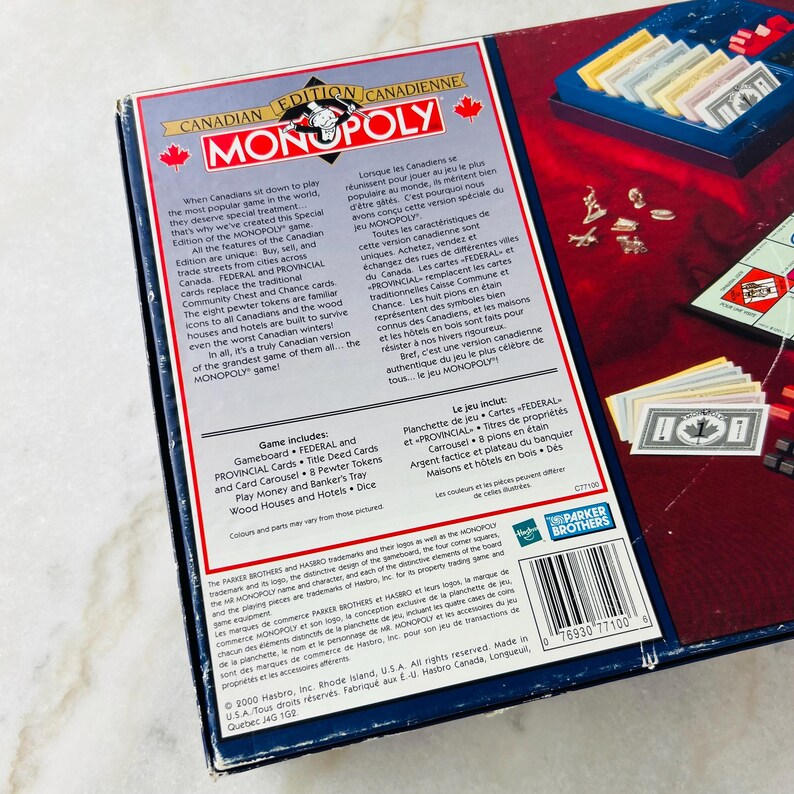 Vintage Monopoly Canadian Edition Board Game, Parker Bros Property ...